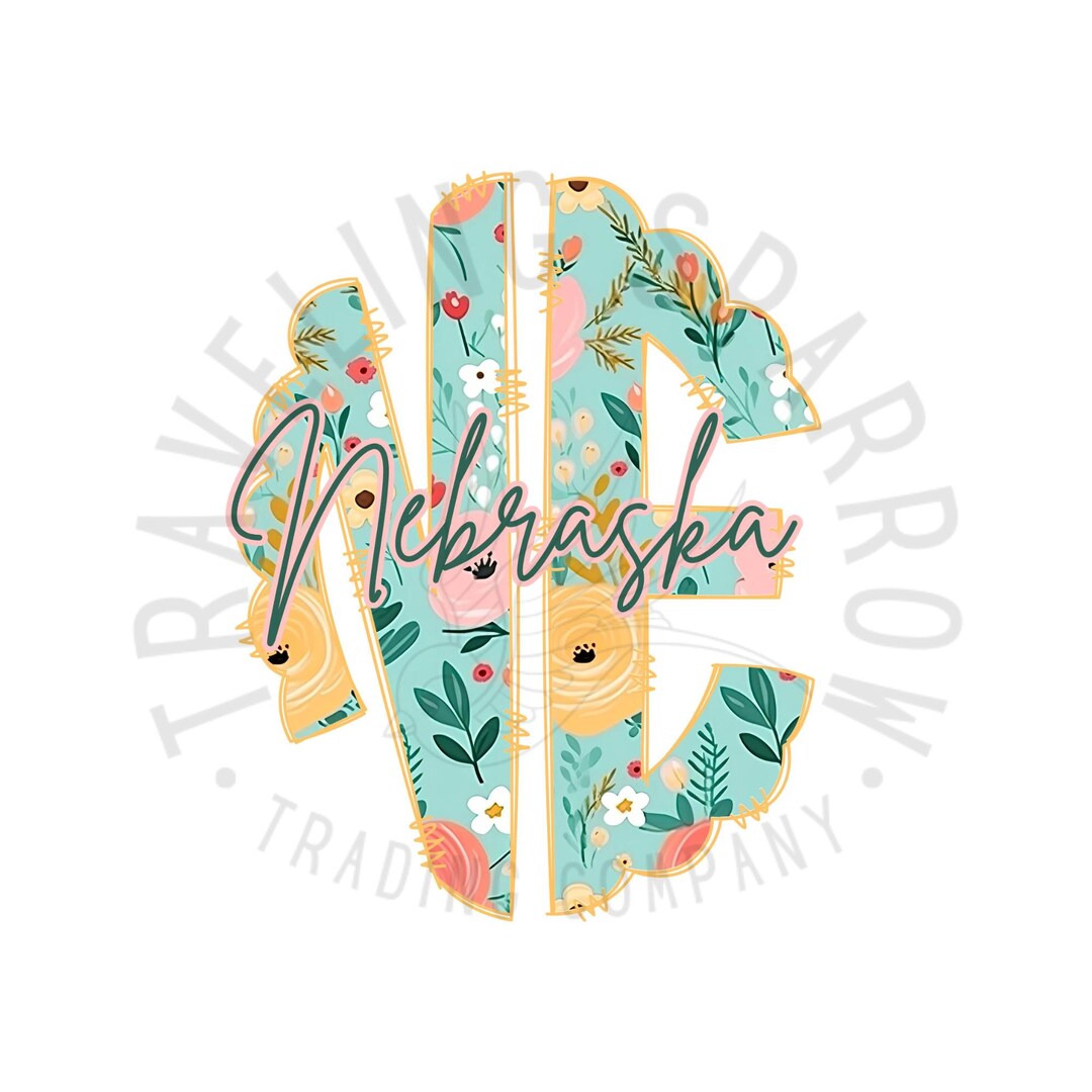 Floral Nebraska State Monogram: Custom Scalloped Letters (digital ...