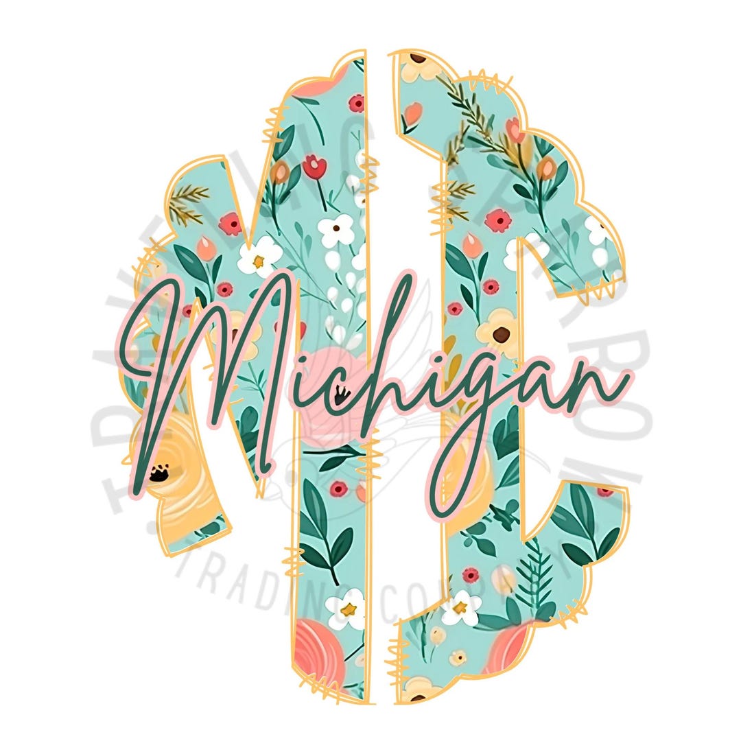 Custom Scalloped Michigan Floral State Custom Digital Monogram ...