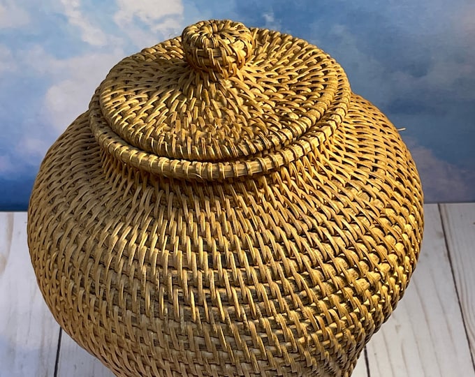 Antique Handwoven Lidded Ginger Jar Shaped Basket Exceptional ...