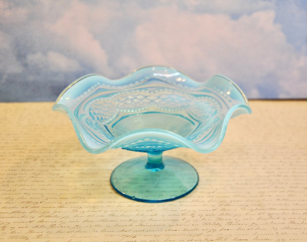 Antique Blue Opalescent Compote Pearls and Scales by Jefferson Glass ...