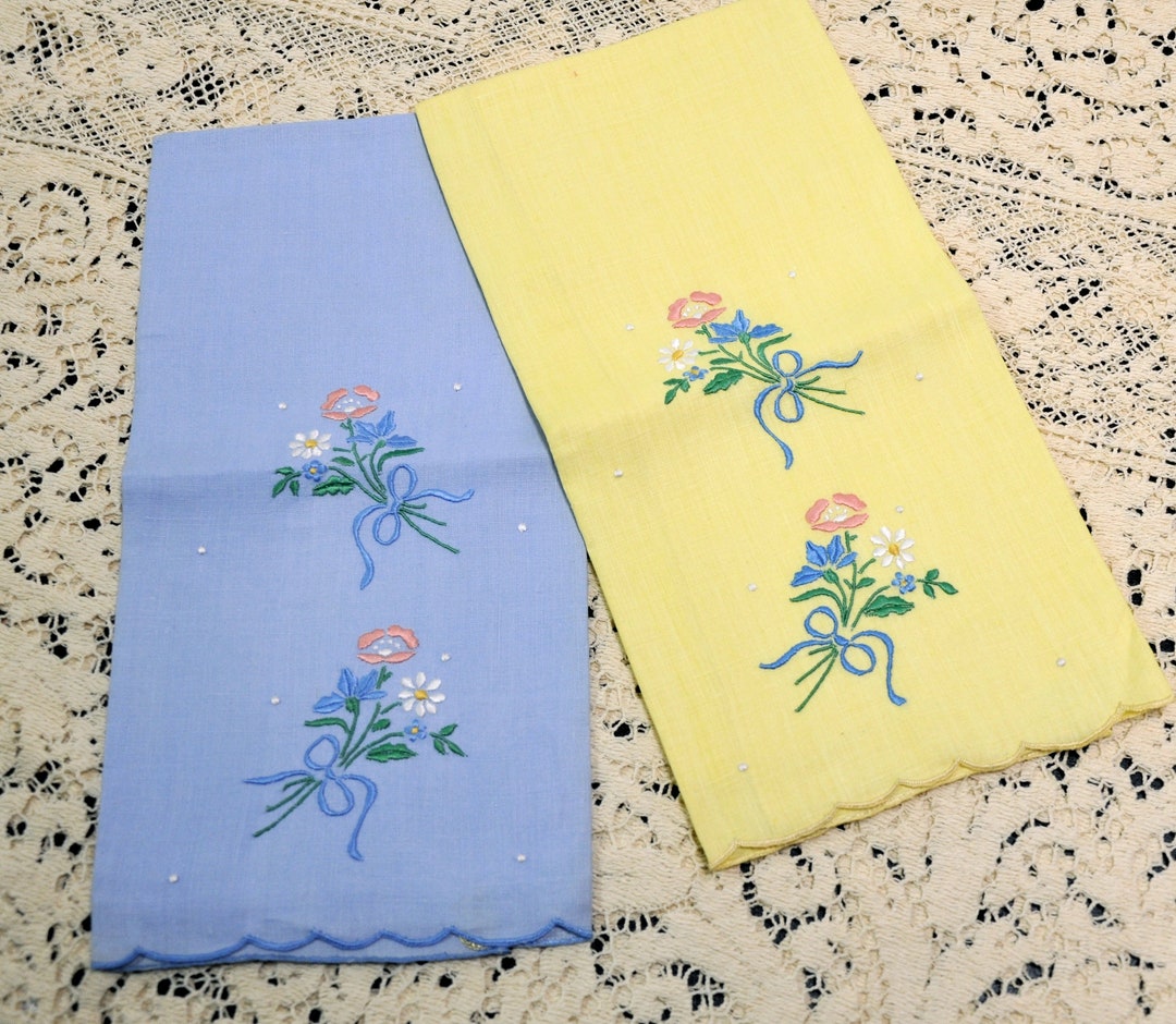 Madeira Linen Hand Towels Hand Embroidered NEW Old Stock Collectible ...