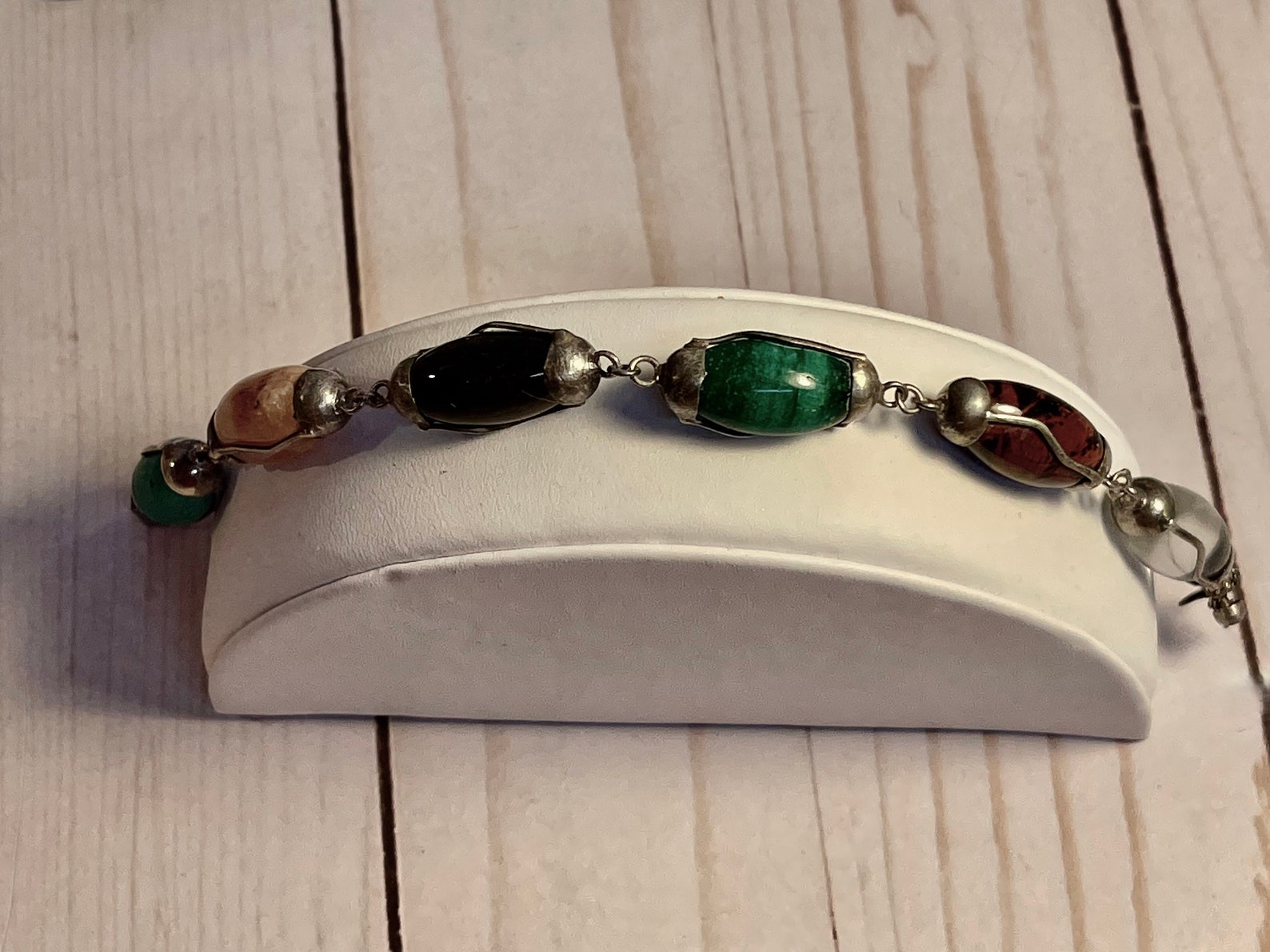 Vintage Gonzales Sterling Silver Semi-precious Stone Caged Bracelet, 8 ...