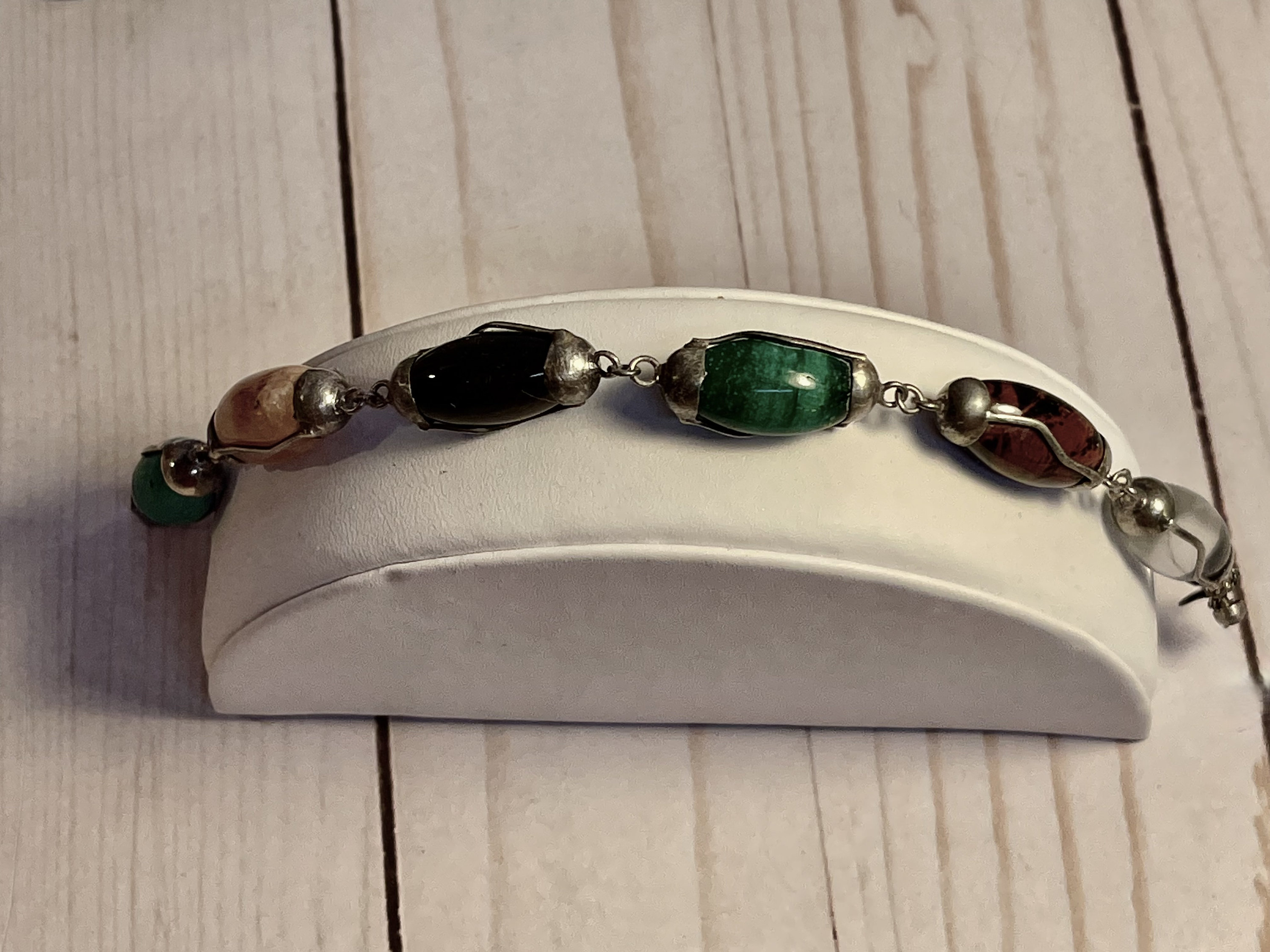 Vintage Gonzales Sterling Silver Semi-precious Stone Caged Bracelet, 8 ...