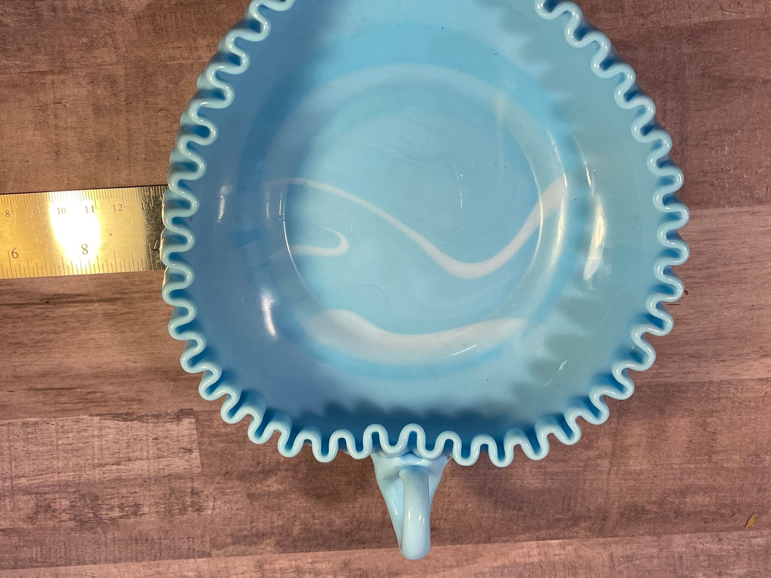 VINTAGE Fenton Blue Slag Glass Hobnail Ruffled Heart Dish With | Etsy
