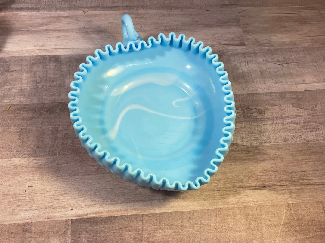 VINTAGE Fenton Blue Slag Glass Hobnail Ruffled Heart Dish With - Etsy