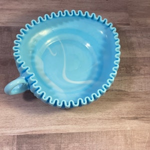 VINTAGE Fenton Blue Slag Glass Hobnail Ruffled Heart Dish With - Etsy