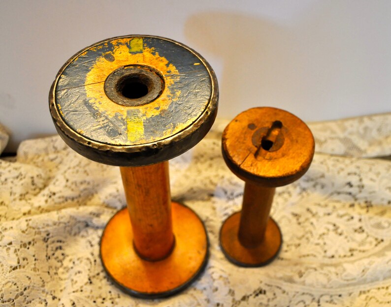 Wooden Textile Spools Set of 2 Bobbins Antique Textile Mill - Etsy