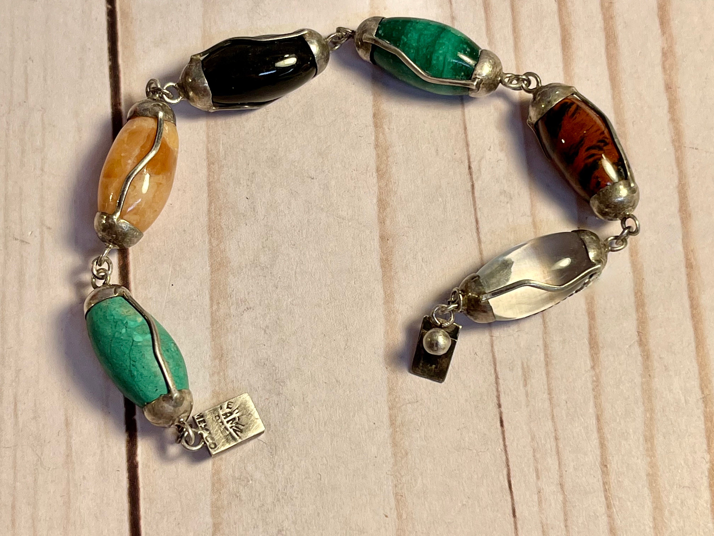 Vintage Gonzales Sterling Silver Semi-precious Stone Caged Bracelet, 8 ...