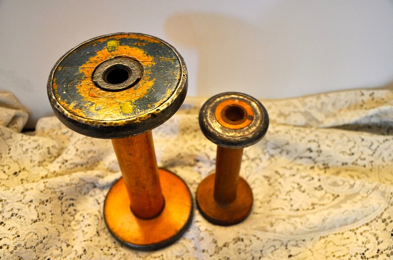 Wooden Textile Spools Set of 2 Bobbins Antique Textile Mill - Etsy