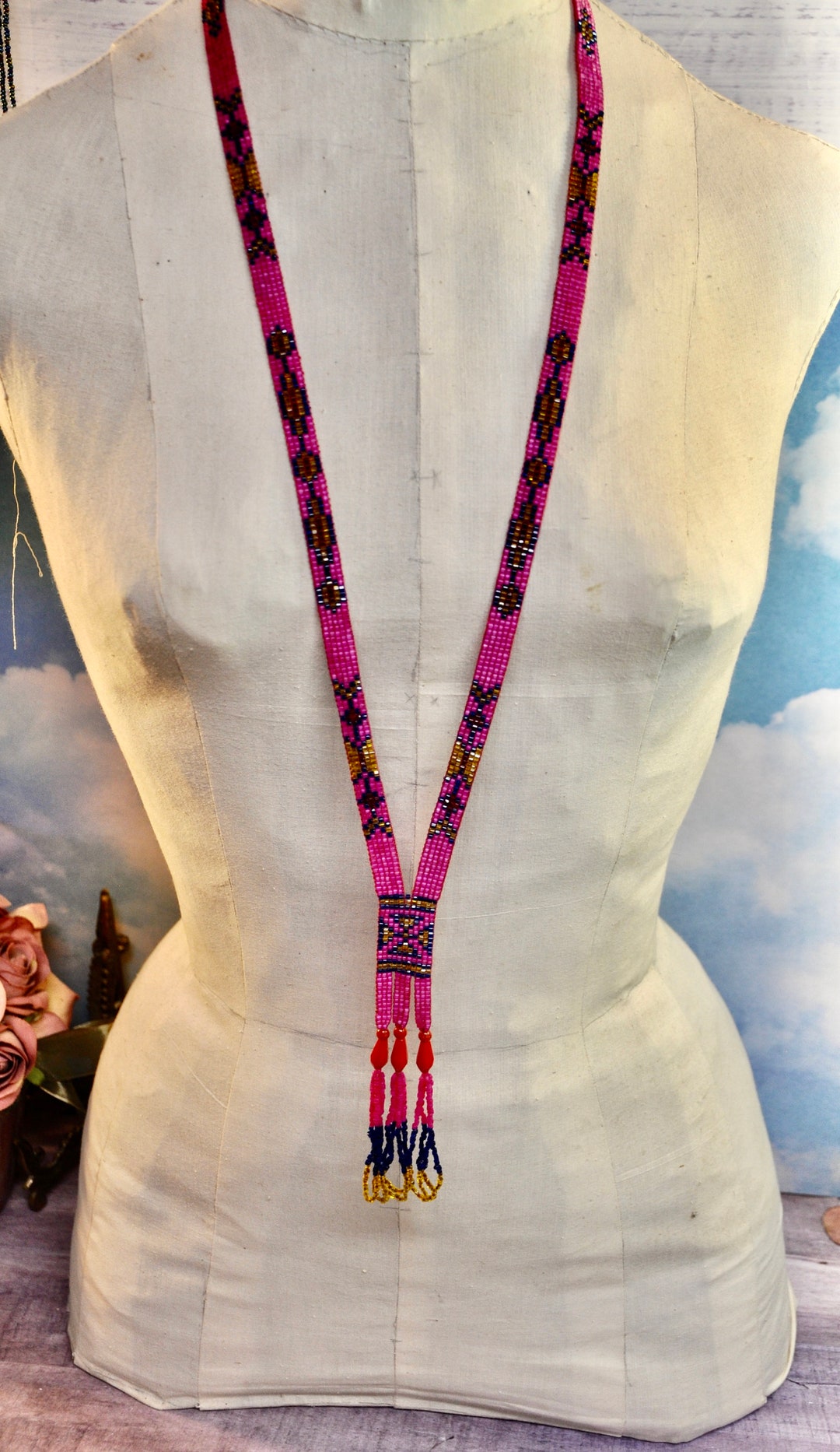 1920s Sautoir Necklace Glass Beaded Flapper Necklace Art Deco Handmade ...
