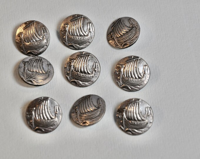Nine Vintage Norwegian Viking Ship Pewter Shank Buttons Solid Pewter ...