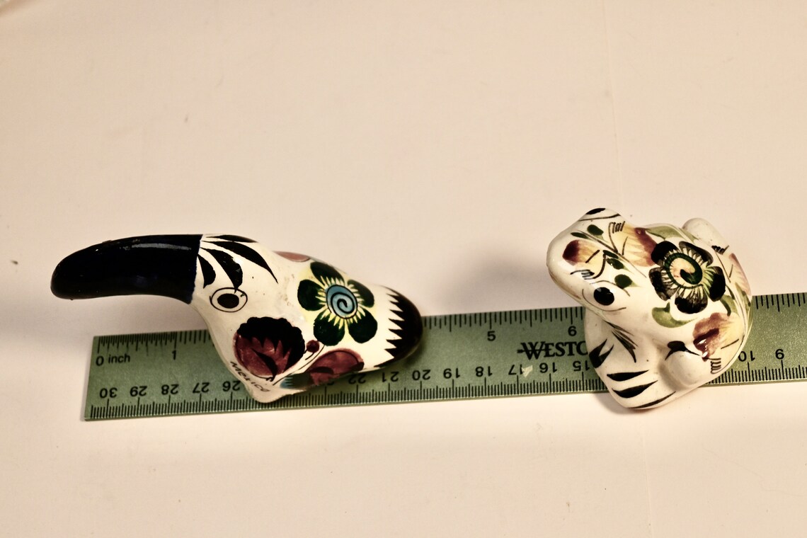 Vintage Tonala Pottery Set: Hand-painted Toucan and Frog Figurines - Etsy