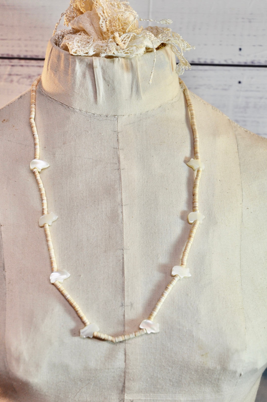 Native American Bear Fetish & Heishi Bead Necklace Handmade Old Pawn ...