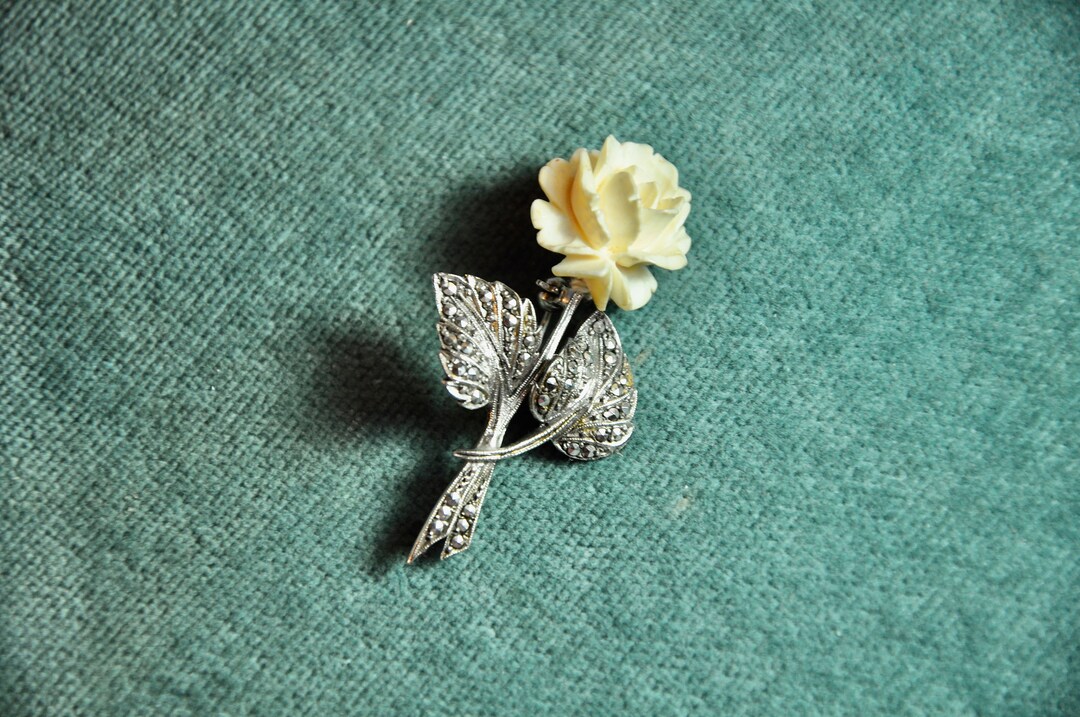 Art Deco Marcasite Rose Brooch: Signed Germany Sterling Silver - Etsy