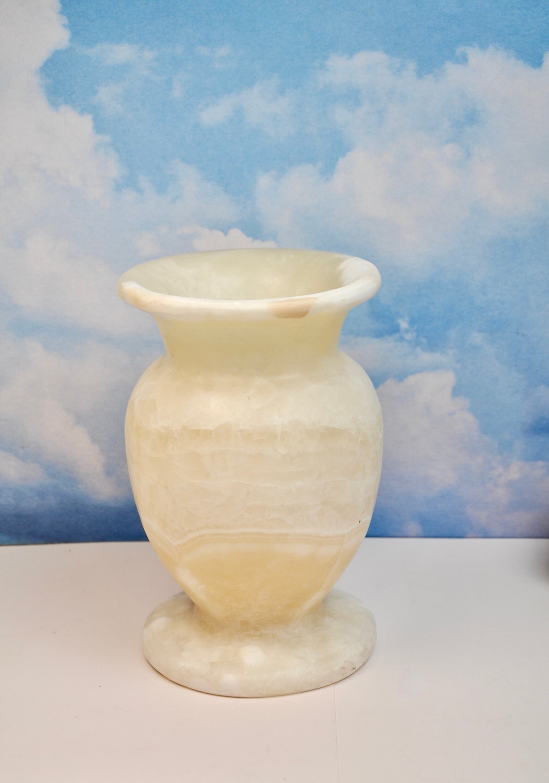 Egyptian White Alabaster Vase Rare One of a Kind 100% Natural Solid ...