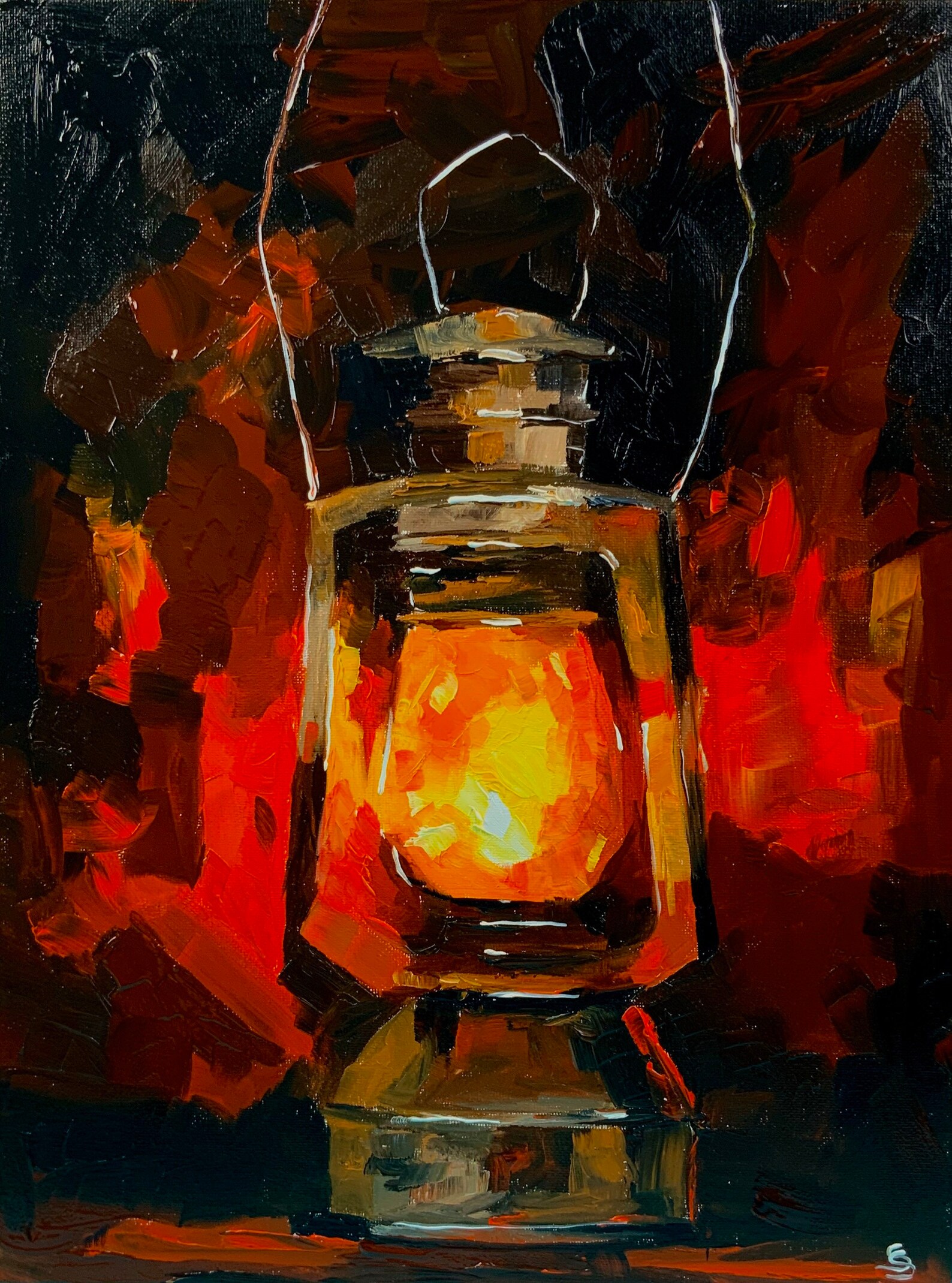 Vintage Old Stile Lamp, Still Life, Original Oil Painting on Cotton ...