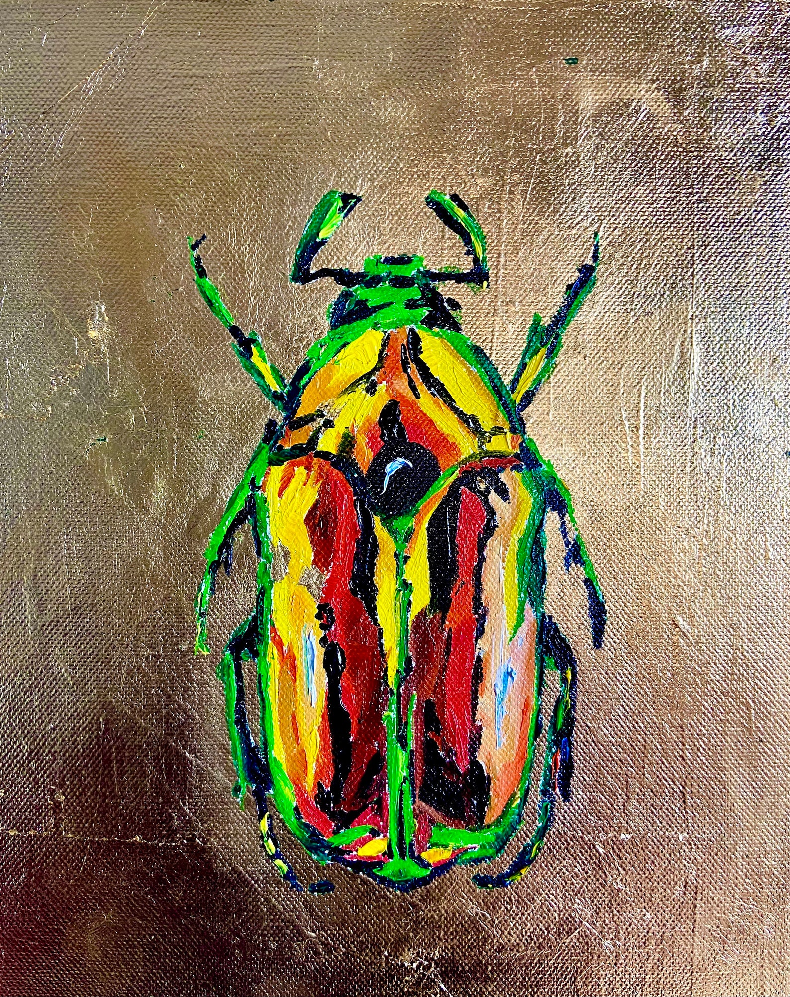 Beetle Egypt Scarab Original Oil Painting and Gold Leaf on Canvas Irish ...