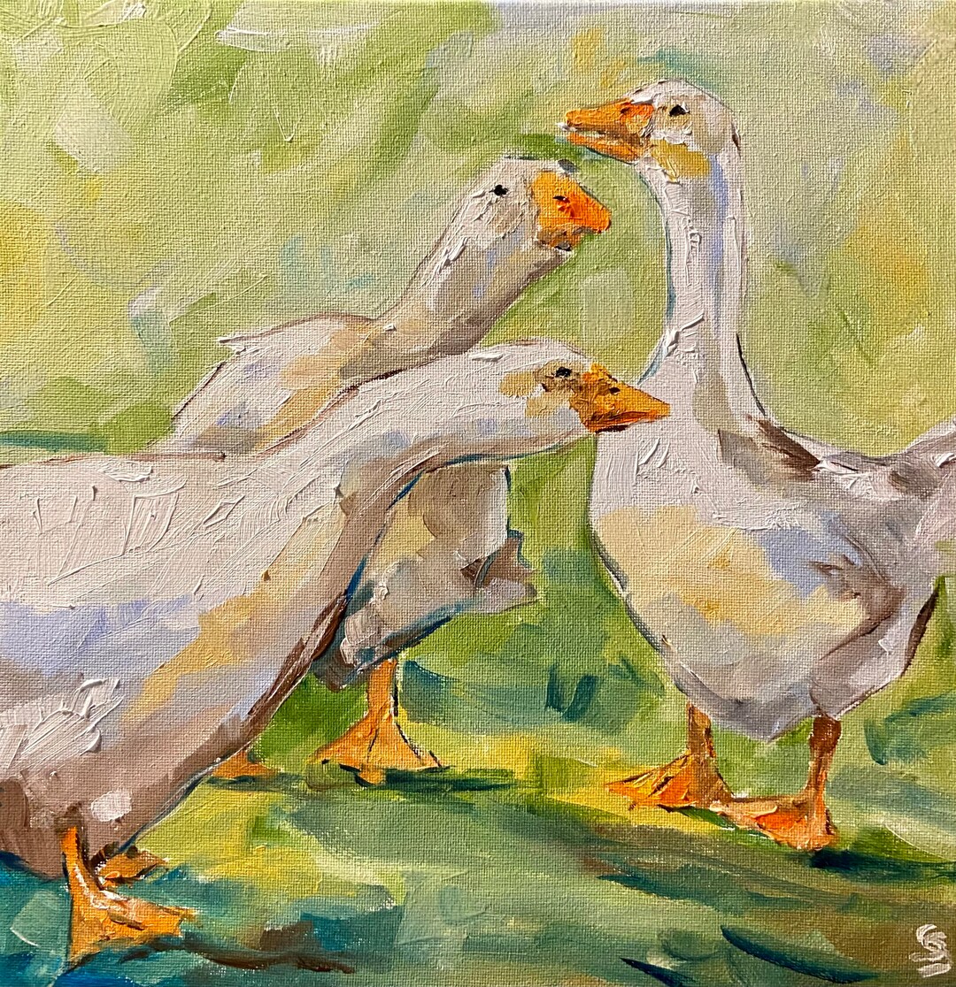 Garden Goose Portrait Original Oil Painting on Cotton Wrapped Canvas ...