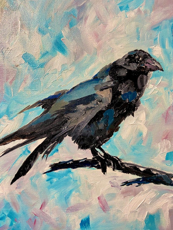 Raven painting Crow oil artwork Original gothic wall art 10 by 10 Oil ...