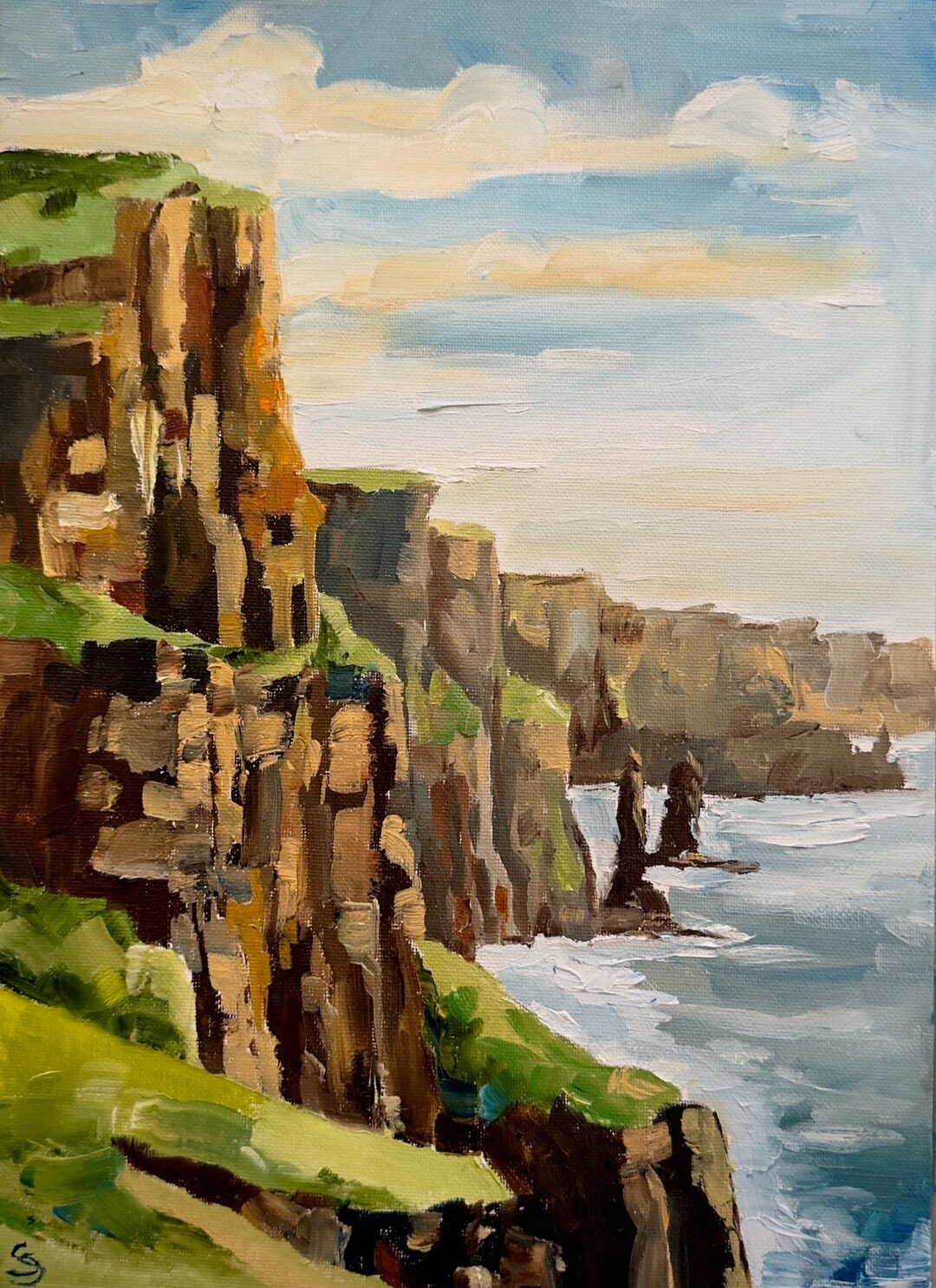 Cliffs of Moher Original Landscape Oil Painting on Cotton Canvas Board ...