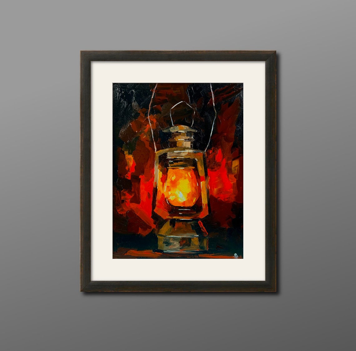Vintage Old Stile Lamp, Still Life, Original Oil Painting on Cotton ...