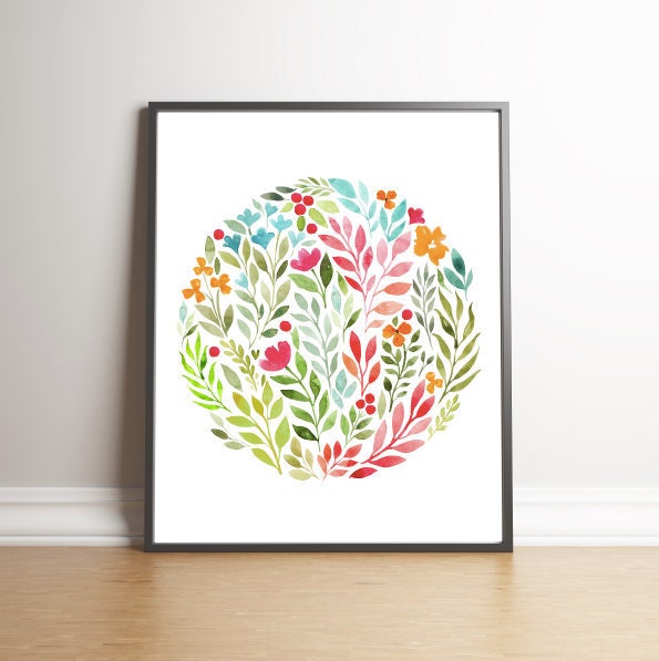 Floral Circle, Watercolor Flowers, Colorful Flowers, Floral Wall Art ...