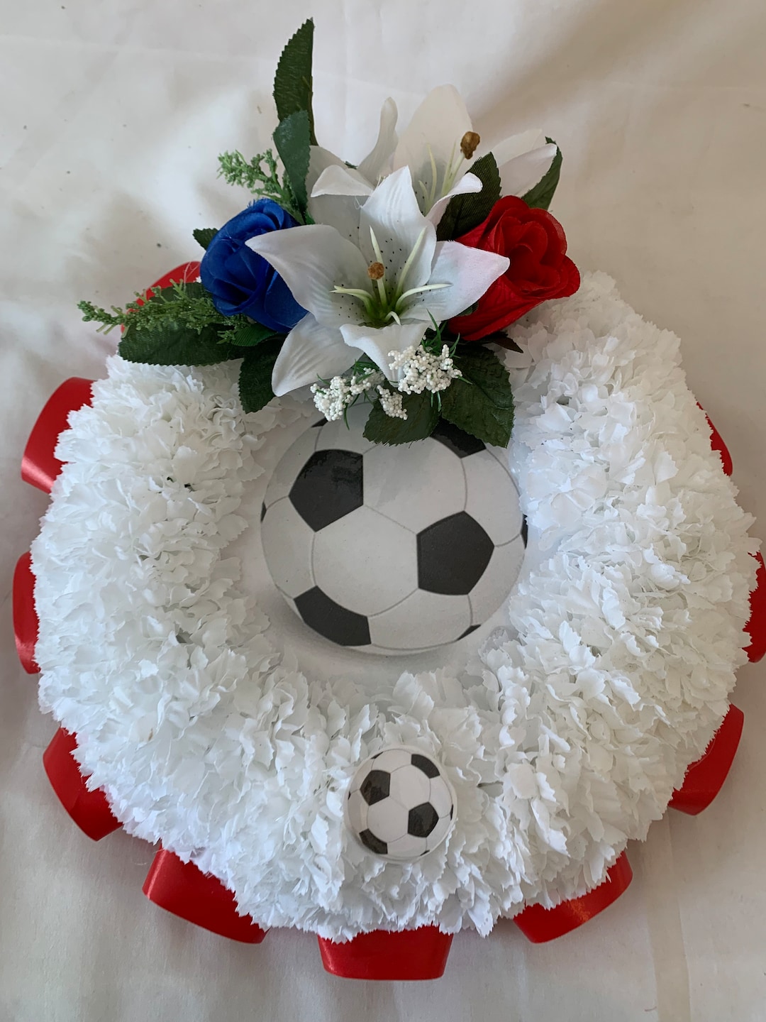 Personalized Silk Flower Football Funeral Tribute, Memorial Posy Pad - Etsy