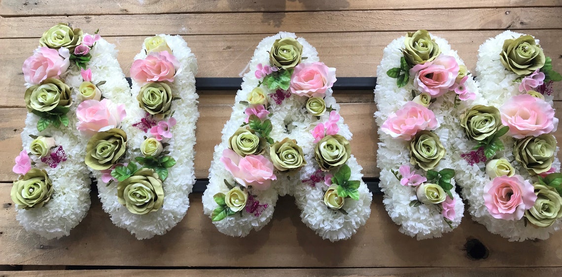 Nan Faux Silk Funeral Flower Letters Artificial Open Design Faux ...
