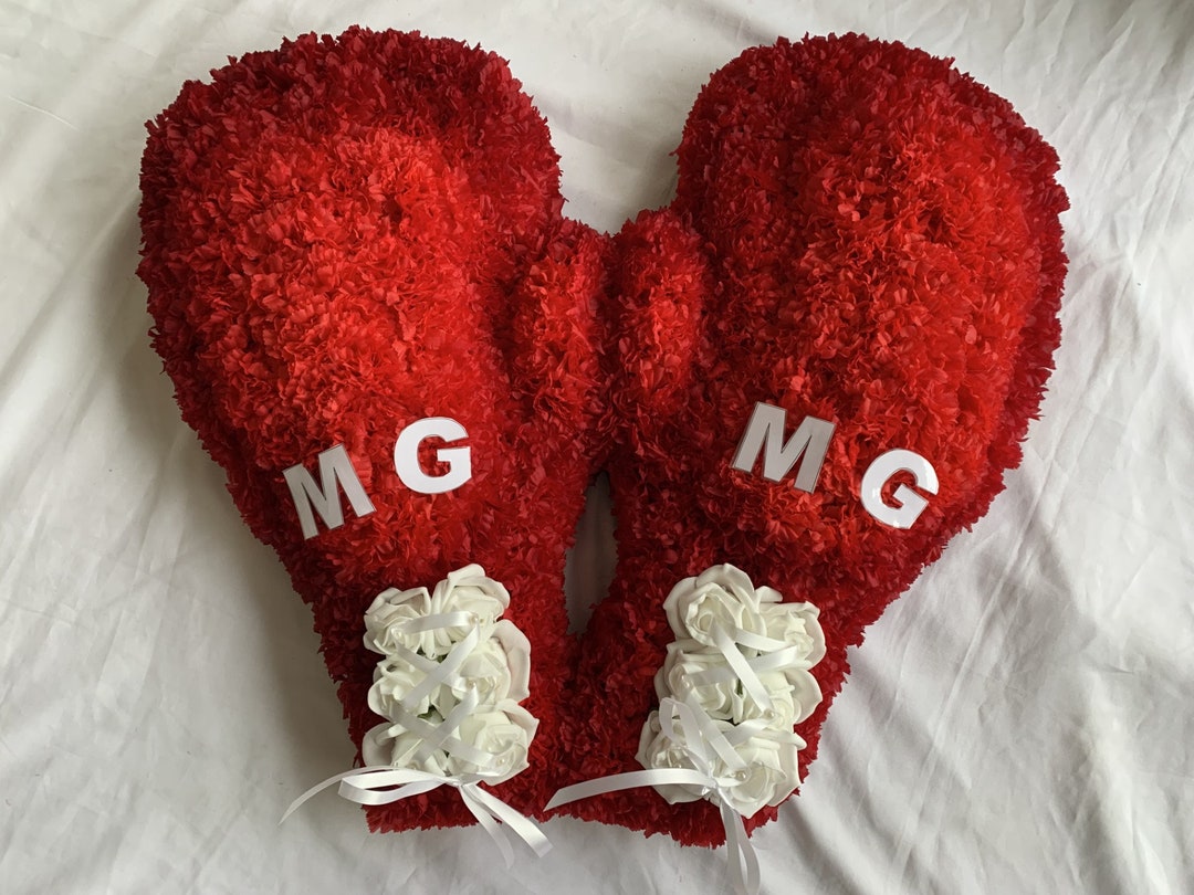 Artificial Silk Funeral Flower Boxing Gloves Tribute Bespoke Memorial ...