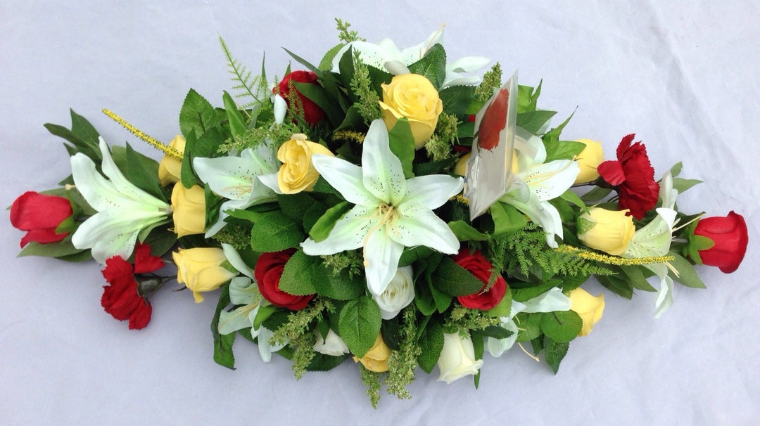Coffin Spray Artificial Silk Funeral Flower Casket Topper Memorial ...