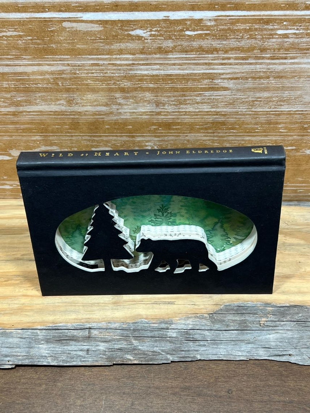 Woodland Bear Book Art, Baby Bear Rustic Log Cabin Decor, Nature Lover ...