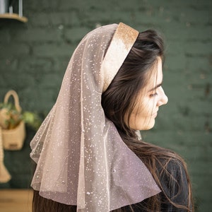 Velvet Head Band With Glitter Veil Decorated Charcoal Rhinestones First ...