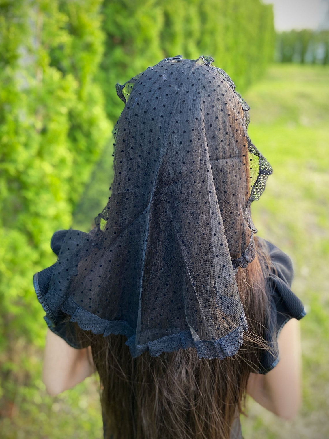 Blush Princess Style Chapel Round Veil Polka Dot Lace Mantilla - Etsy