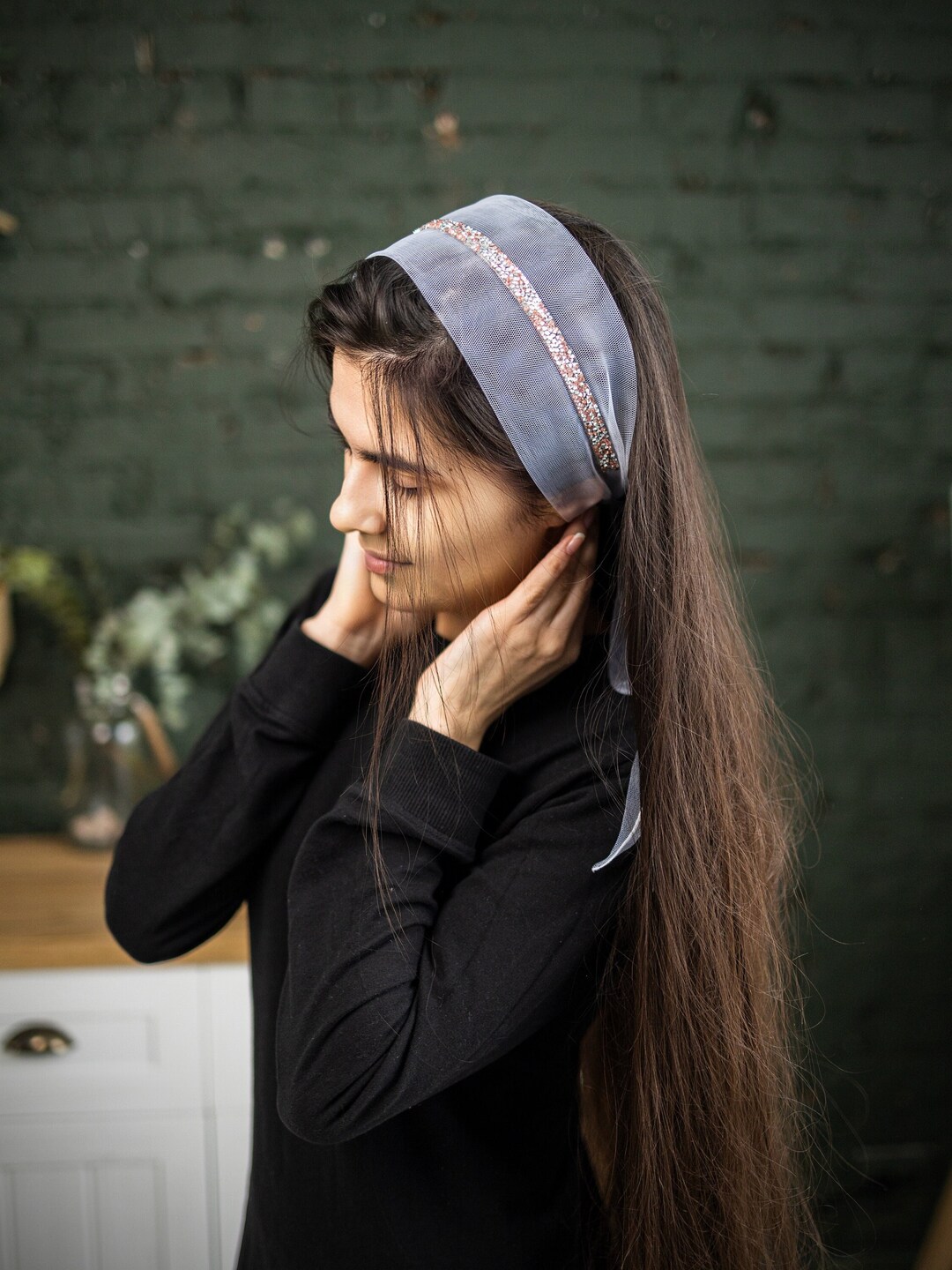Tied Headband Rhinestone Decoration Orthodox Head Wrap Catholic Church ...