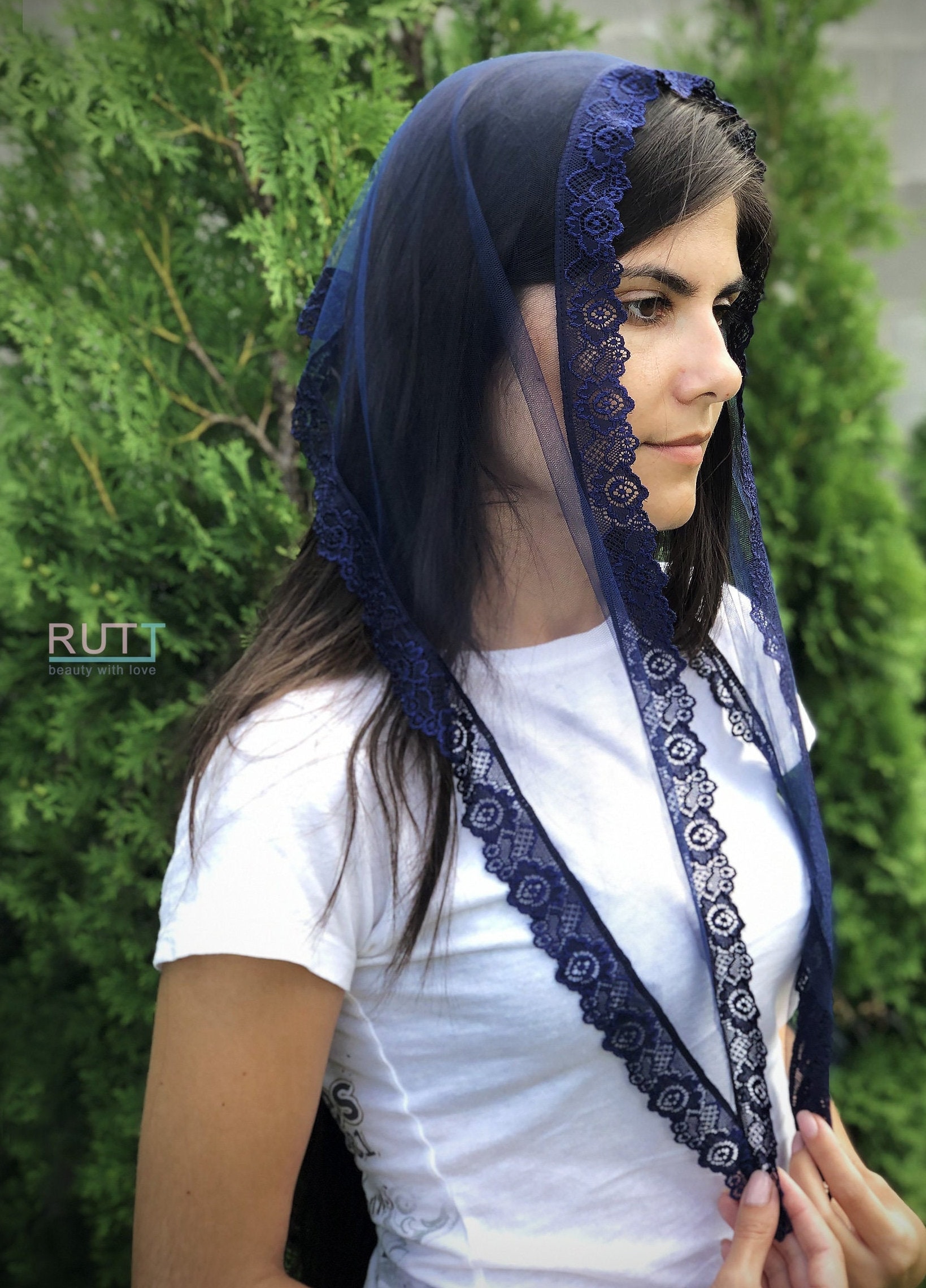 Navy Blue mantilla Church head covering Orthodox veils | Etsy
