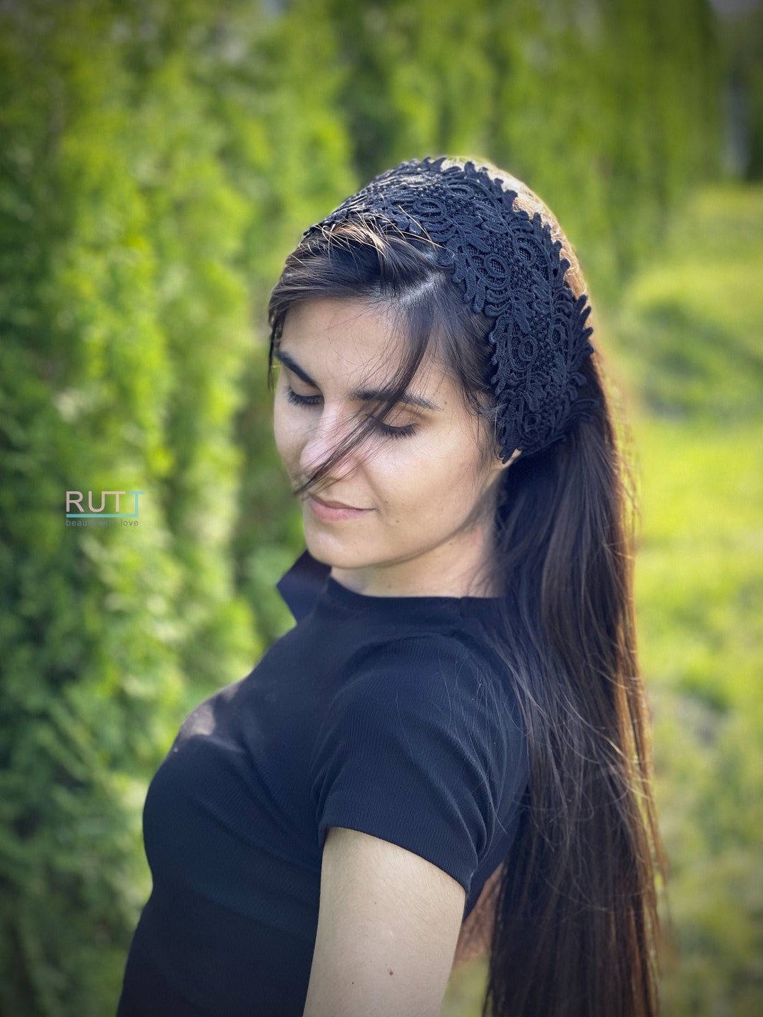 Black Macrame Lace Headband Church Head Covering Orthodox Church or ...