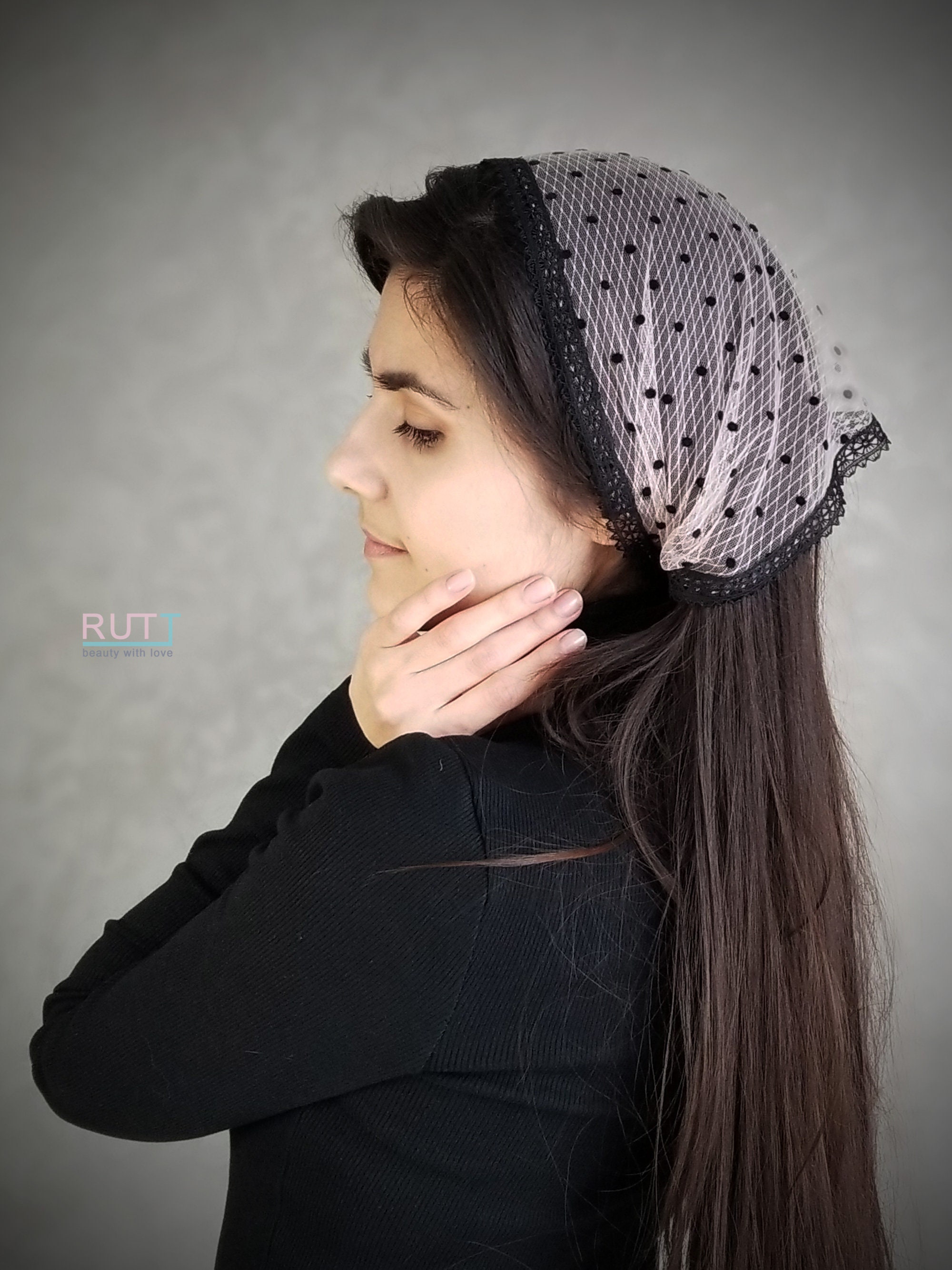 3 in 1 Dotted Headband\ Wrap\ Mantilla Church Head Covering Orthodox ...