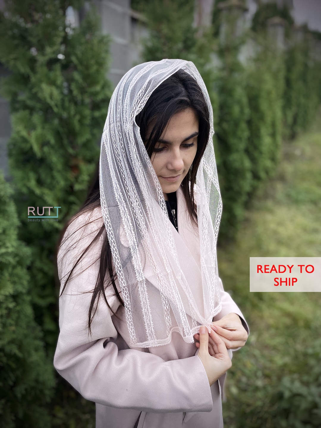Long Beige Soft Lace Scarf Head Wrap Church Head Covering Orthodox Head ...