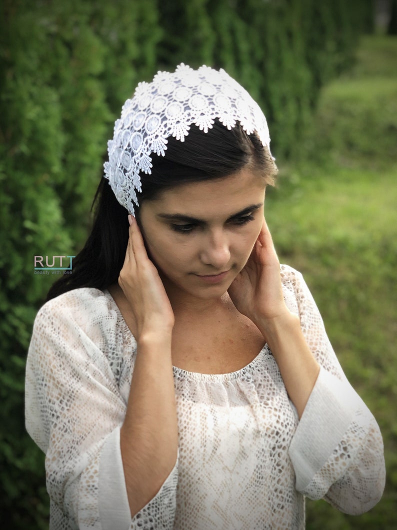 White Church Lace Headband head covering Orthodox veils | Etsy