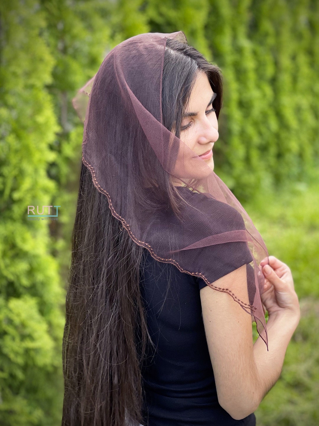 RUTT Brown Scarf With Tender Embroidery Church Women Head Covering ...