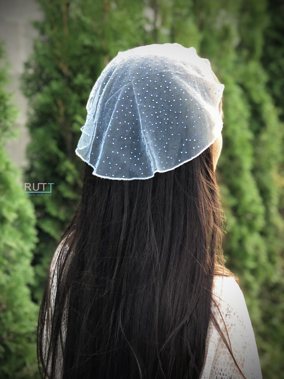 Light Blue Small Catholic Veil Church or Chapel Round Cap Mantilla Girl ...