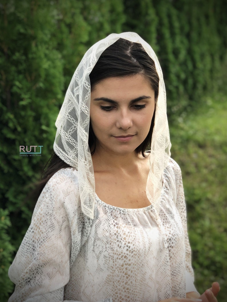Cream Lace Headband Kerchief Multi-style Headwrap Latin Mass Head ...