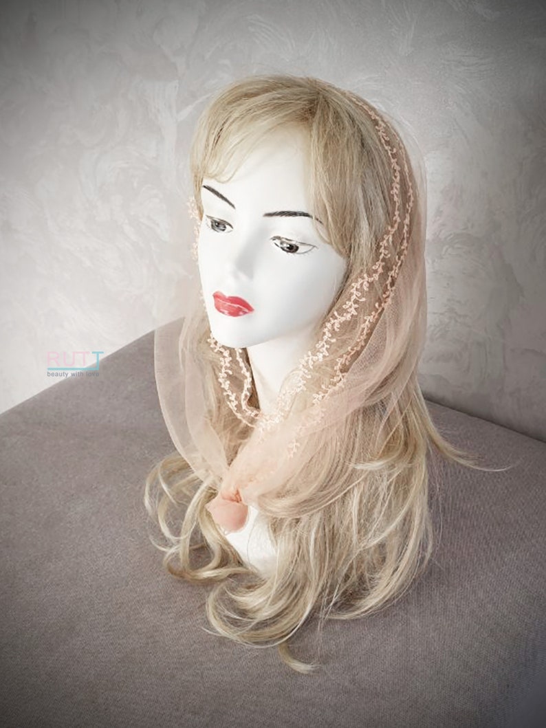 Beige Christian Scarf With Embroidery Church Head Covering | Etsy