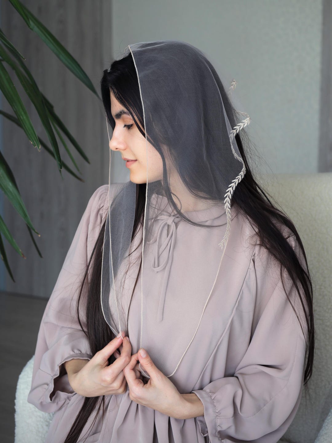 Christian Scarf With Purple Embroidery Church Head Covering Orthodox ...