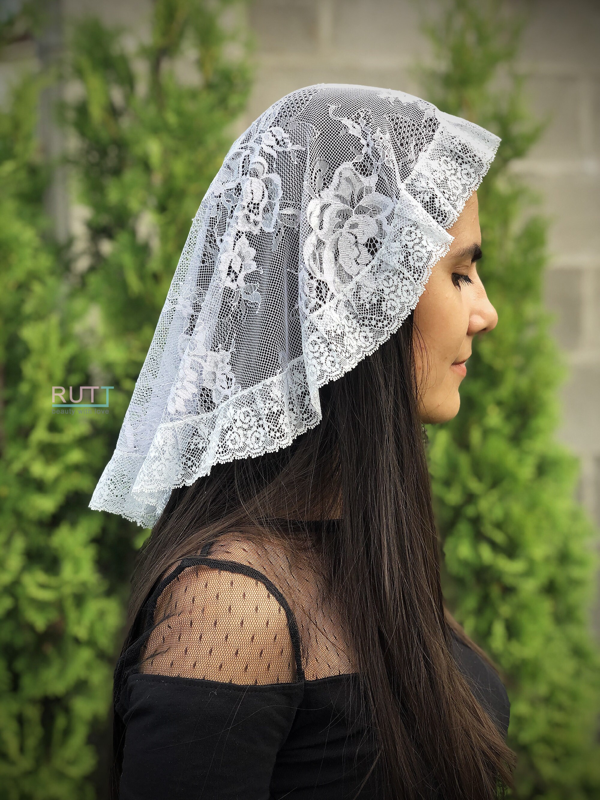 Princess Style Grey Chapel Round Veil Shantili Lace Mantila Headwrap ...