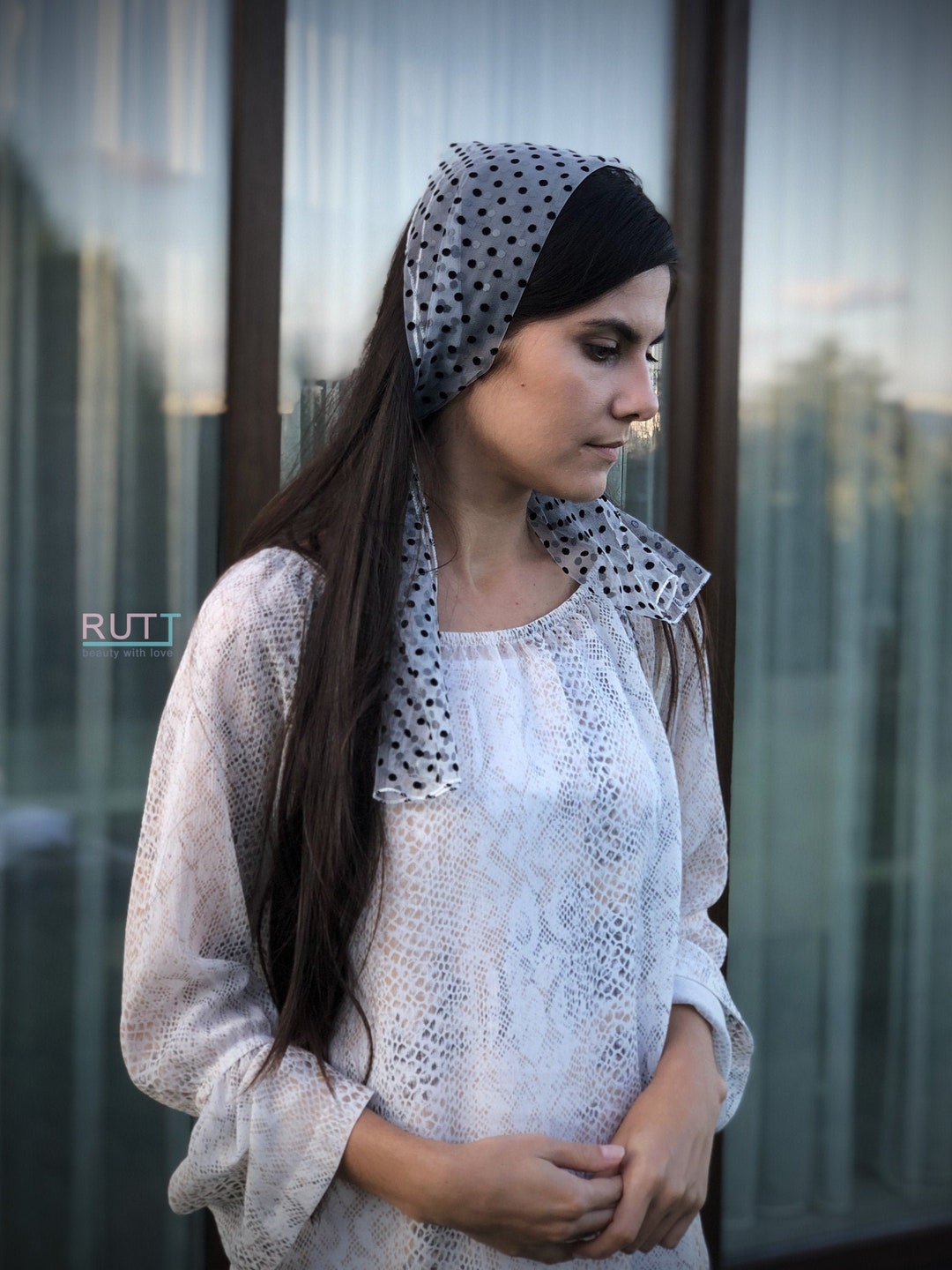 Dotted Church Scarf Head Covering Christian Headbahd Orthodox Head Wrap ...