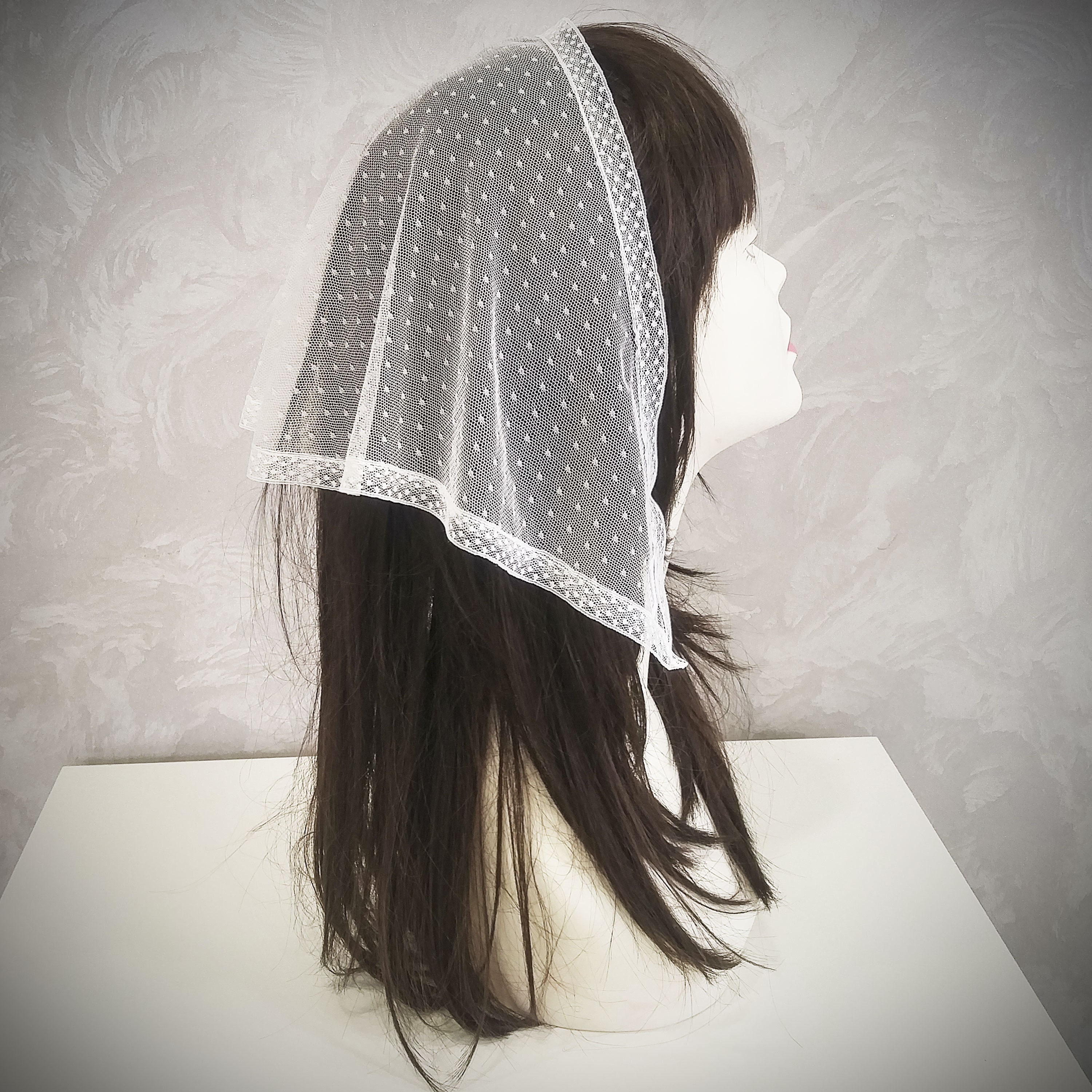 Soft Dotted Tull and Lace Church Head Covering RUTTSHOP - Etsy