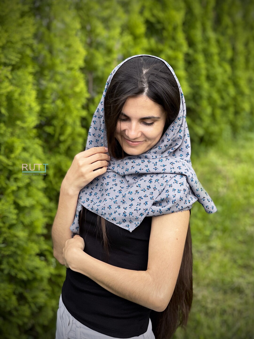 Soft Cotton Floral Scarf Church Head Covering Catholic Head Wrap for ...
