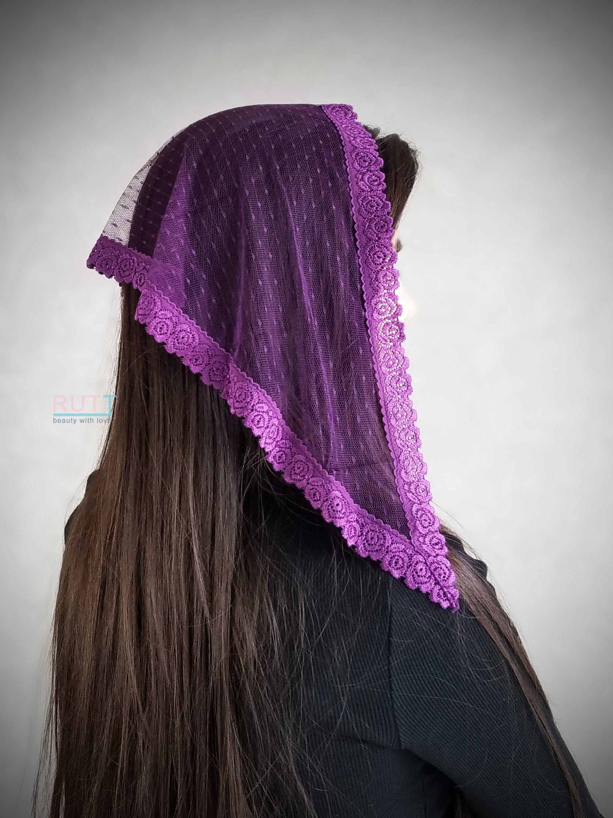 Purple Head Wrap Dotted Church Head Covering Mantilla Orthodox - Etsy