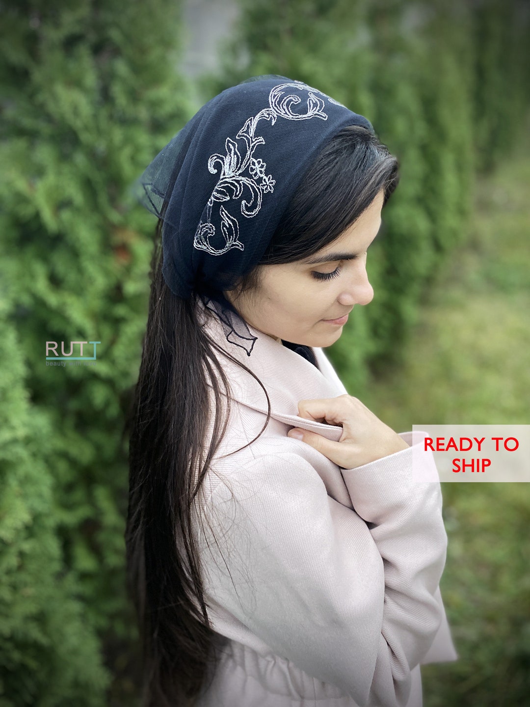 Church Square Kerchief With Embroidered Corner Head Covering Orthodox ...